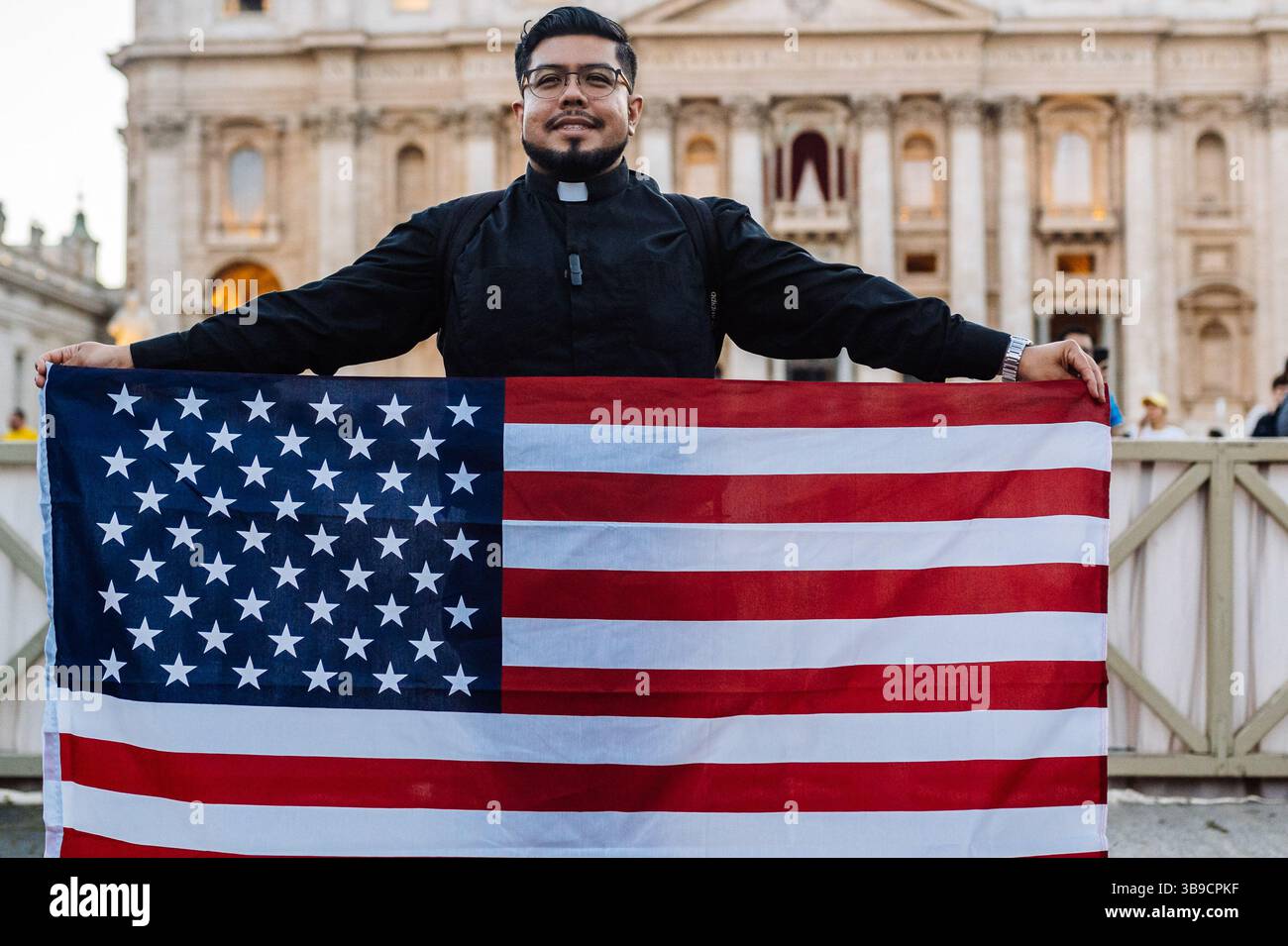 Vatican City, Vatican. 08th May, 2025. A priest seen with the American ...
