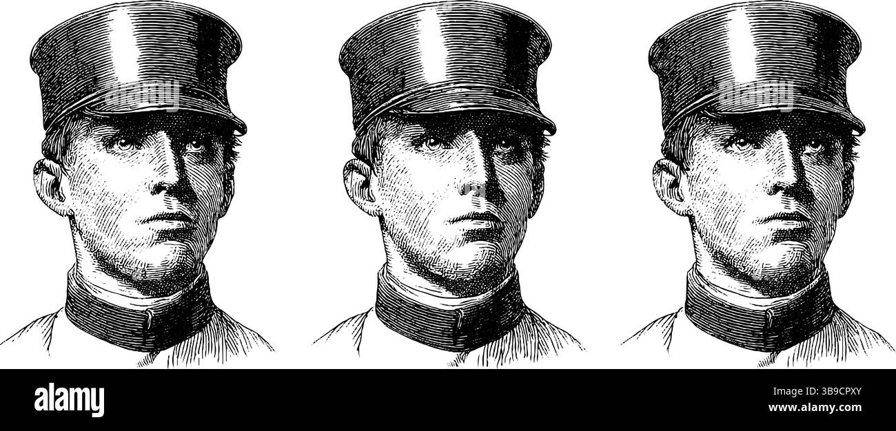 Vintage engraved illustration of an ambulance driver trio for ...