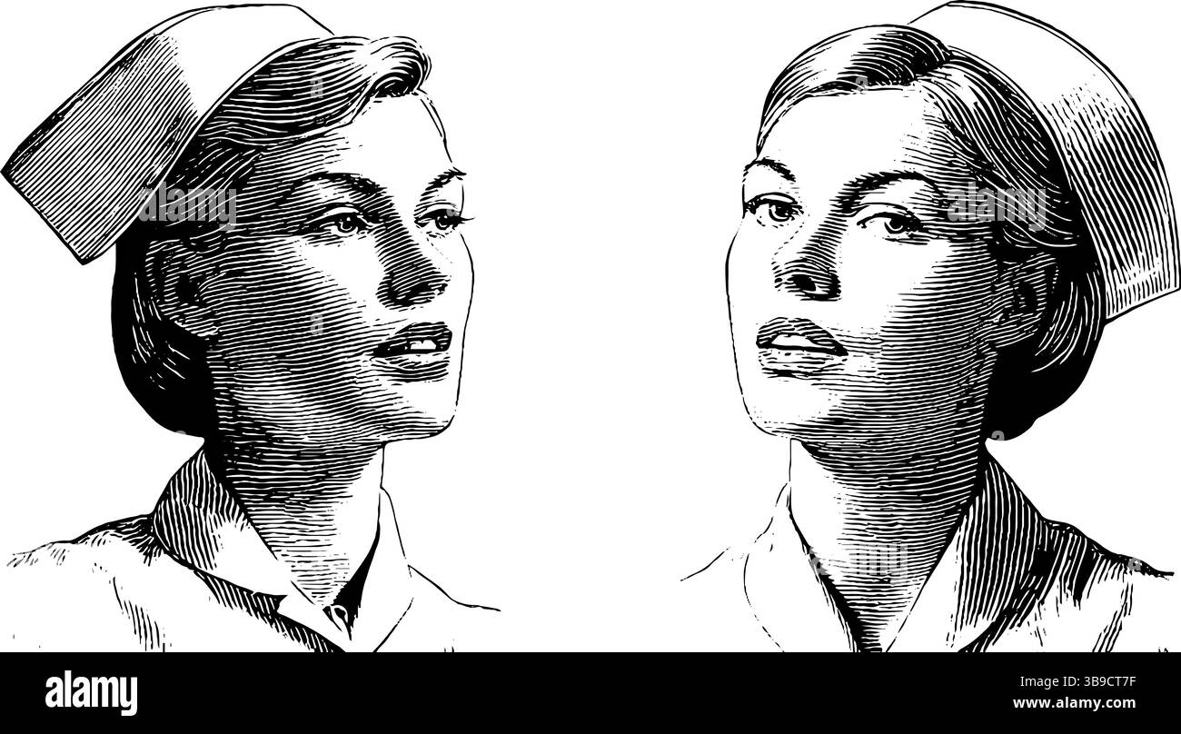 Vintage engraved illustration of nurse set for medical themed designs ...