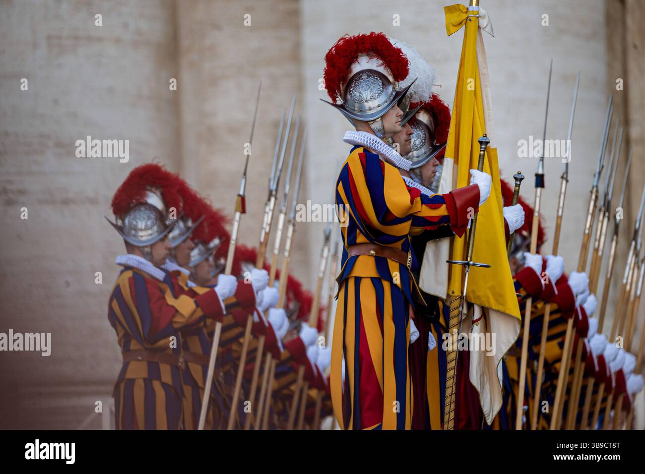 Swiss guards seen in the Vatican. American born Cardinal Robert Francis ...