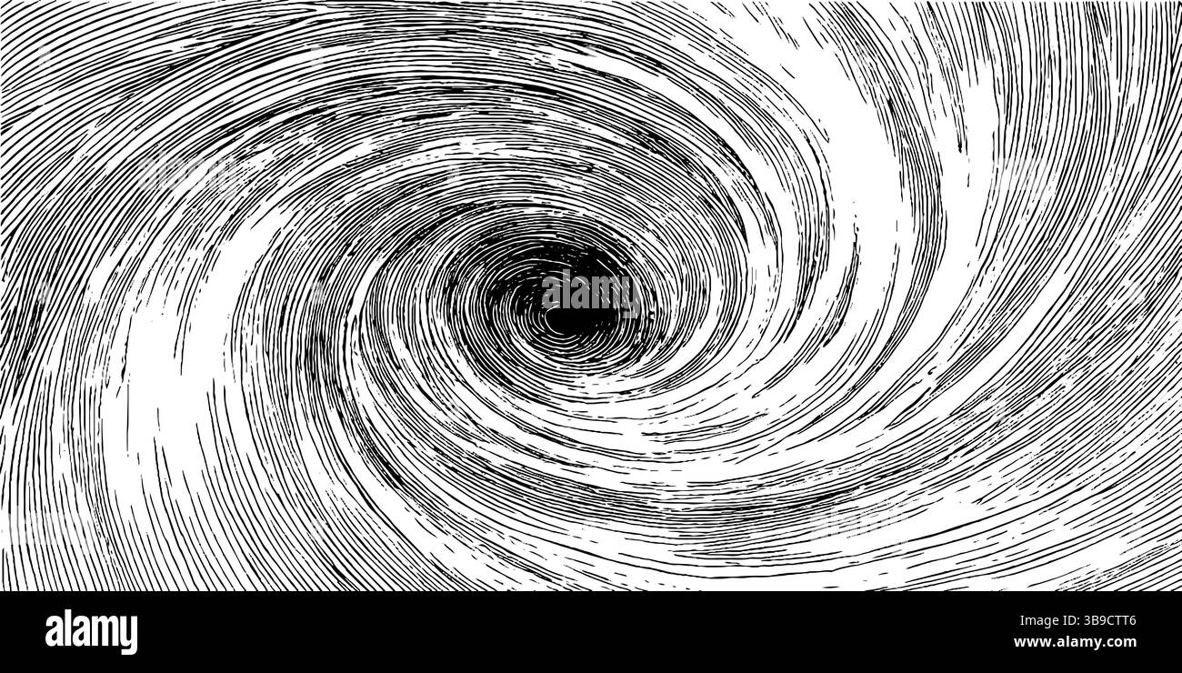 Swirling cyclone engraving with bold black lines for abstract design ...