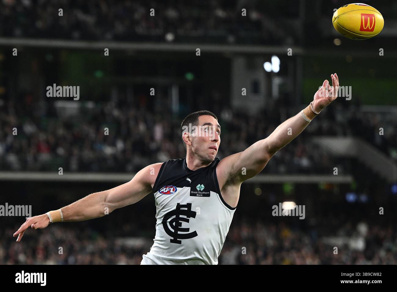 Melbourne, Australia. 09th May, 2025. Jacob Weitering of Carlton during the AFL Round 9 match ...