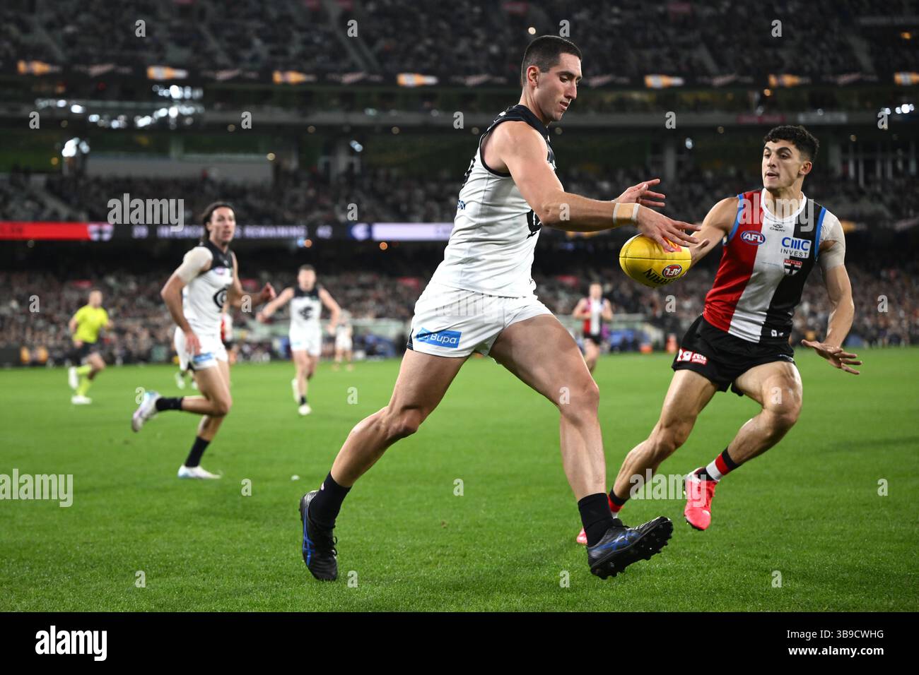 Melbourne, Australia. 09th May, 2025. Jacob Weitering of Carlton during the AFL Round 9 match ...