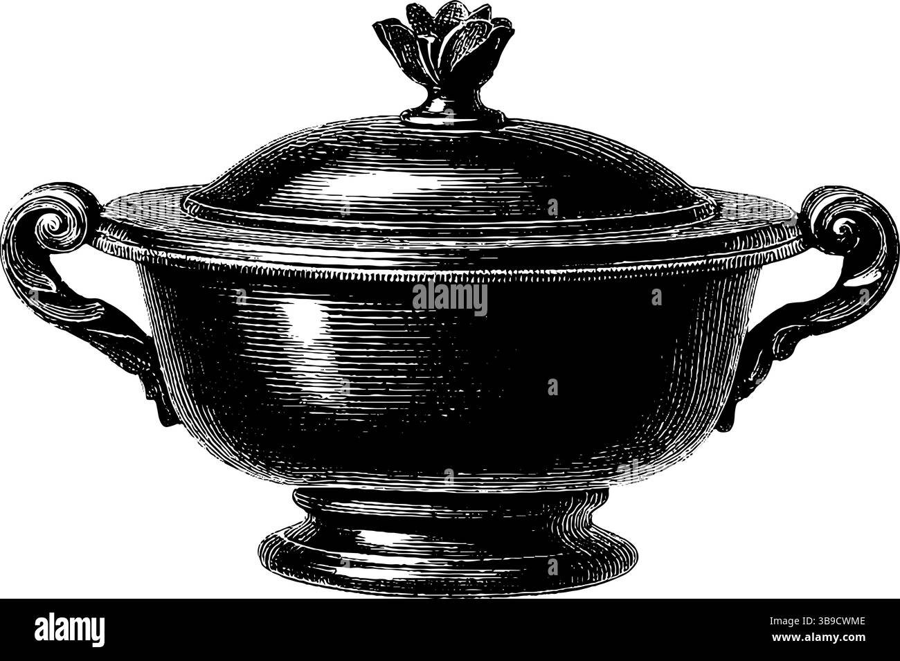Vintage engraved black and white illustration of soup tureen Stock ...