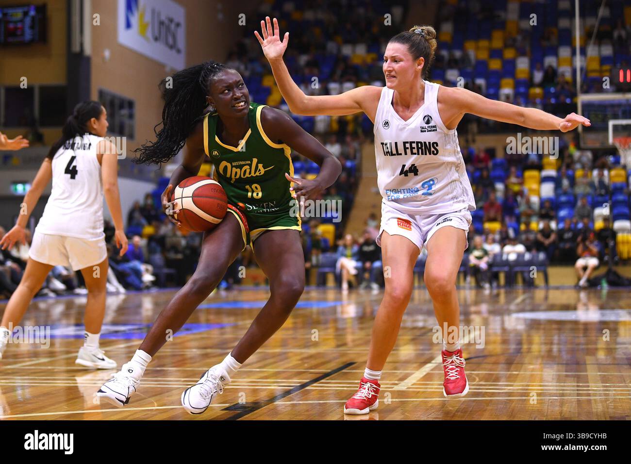 Nyadiew Puoch of Australia controls the ball during Game 2 of the Trans ...