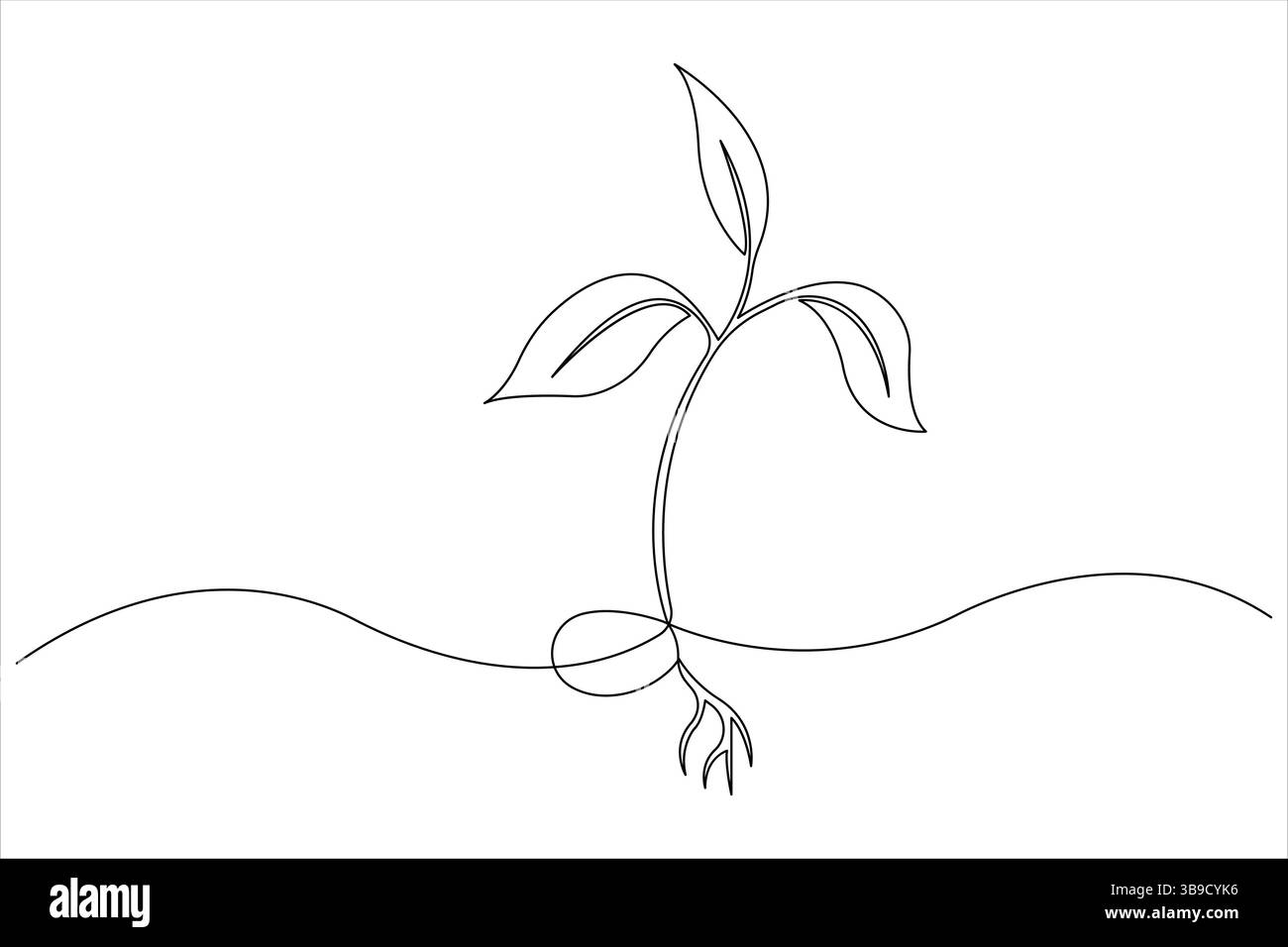 Growth plant in continuous single Line art drawing. Sprout with leaves ...