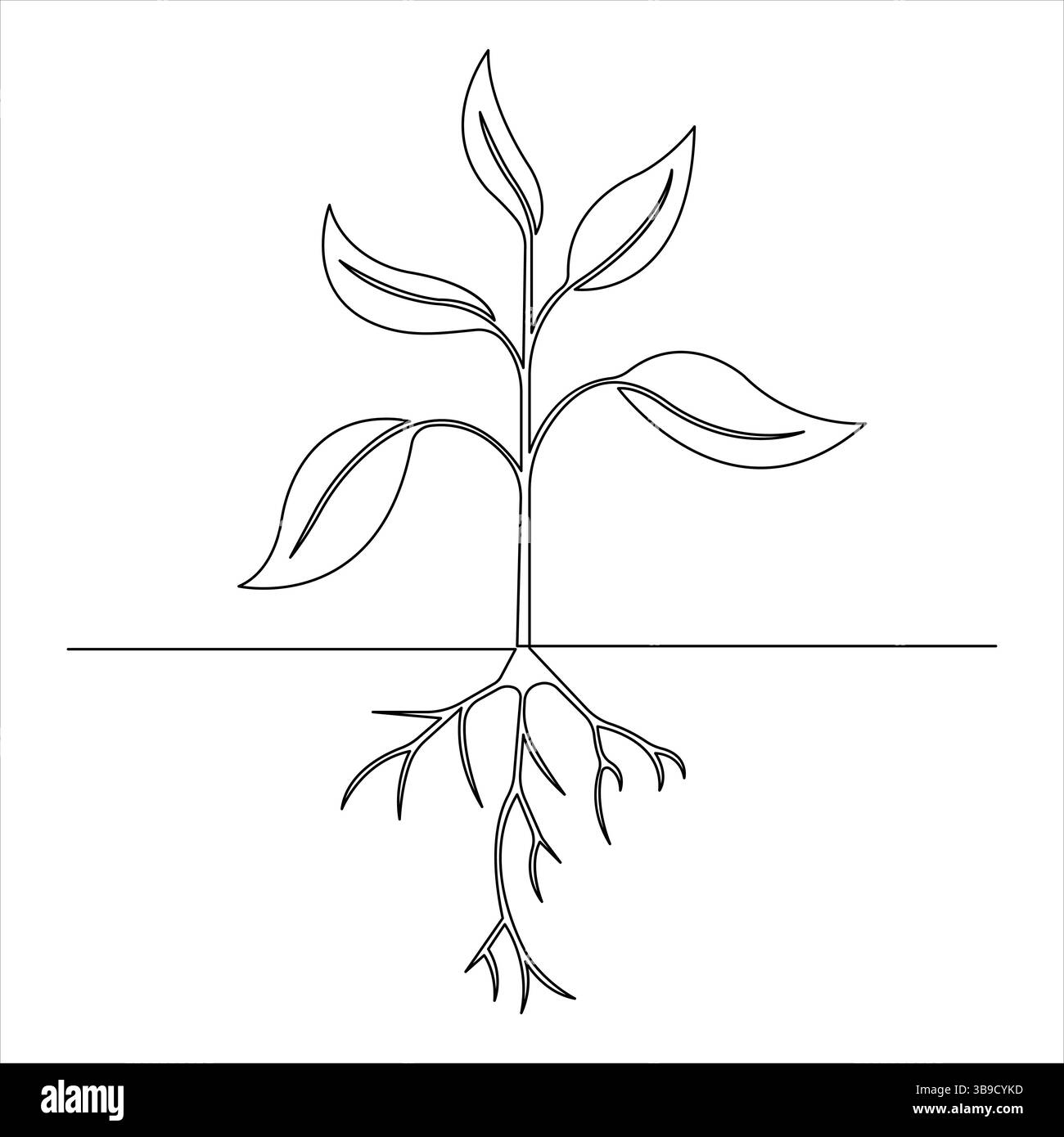 Growth plant in continuous single Line art drawing. Sprout with leaves ...