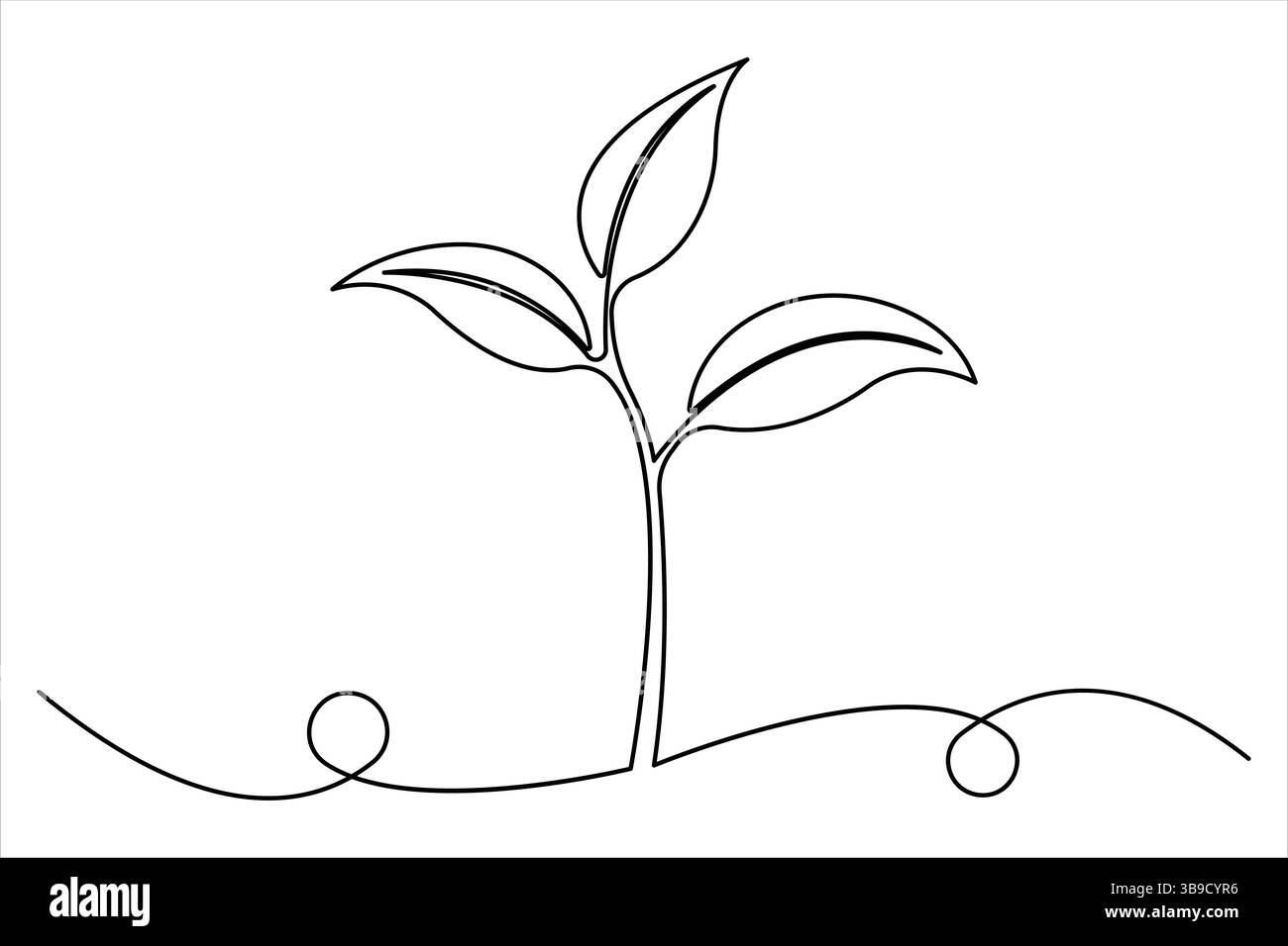 Growth plant in continuous single Line art drawing. Sprout with leaves ...