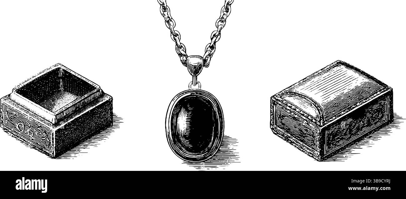 Vintage engraved jewelry collection featuring antique necklace and ...