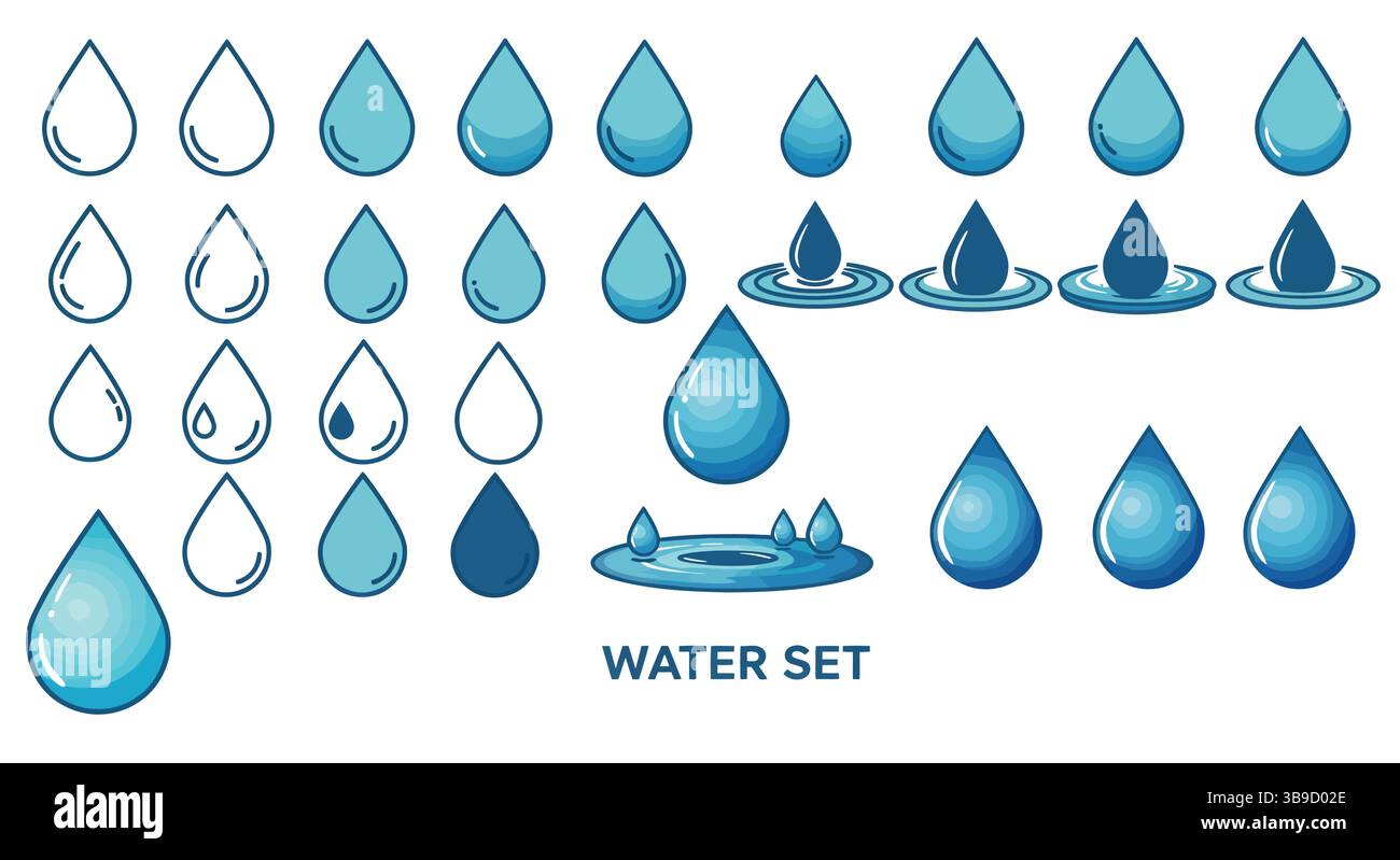 Blue Water Drop Collection – Clean Water Icons and Droplet Symbols for ...