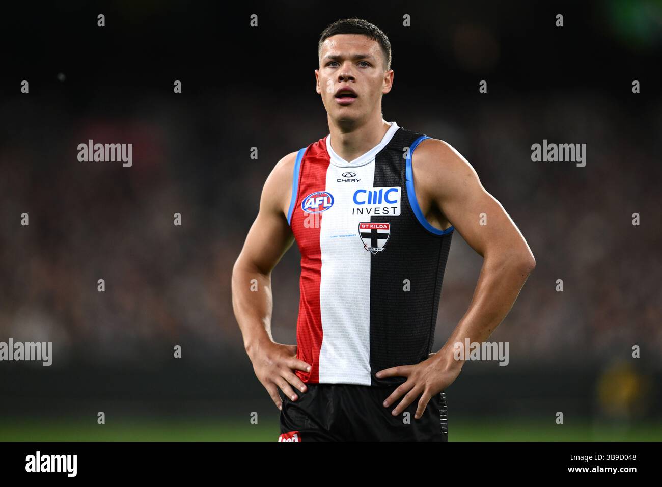Melbourne, Australia. 09th May, 2025. Marcus Windhager of St Kilda during the AFL Round 9 match ...
