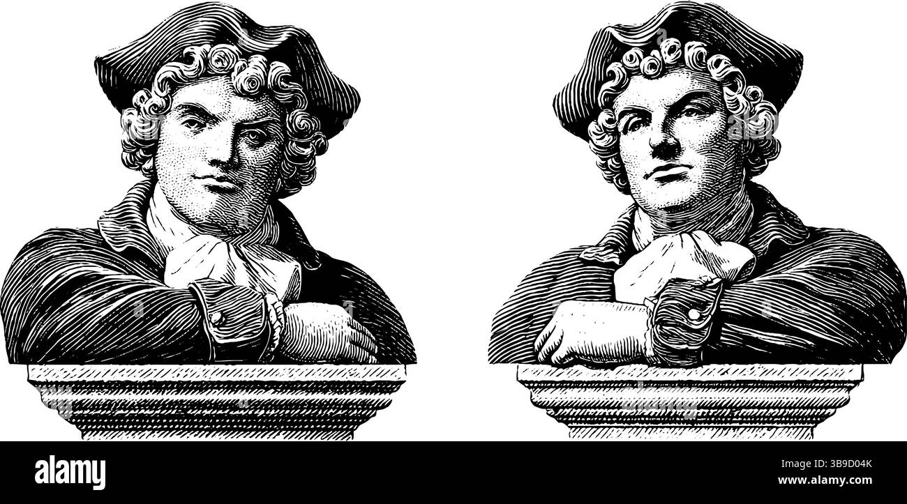 Vintage engraved illustration set featuring historical bailiff figures ...