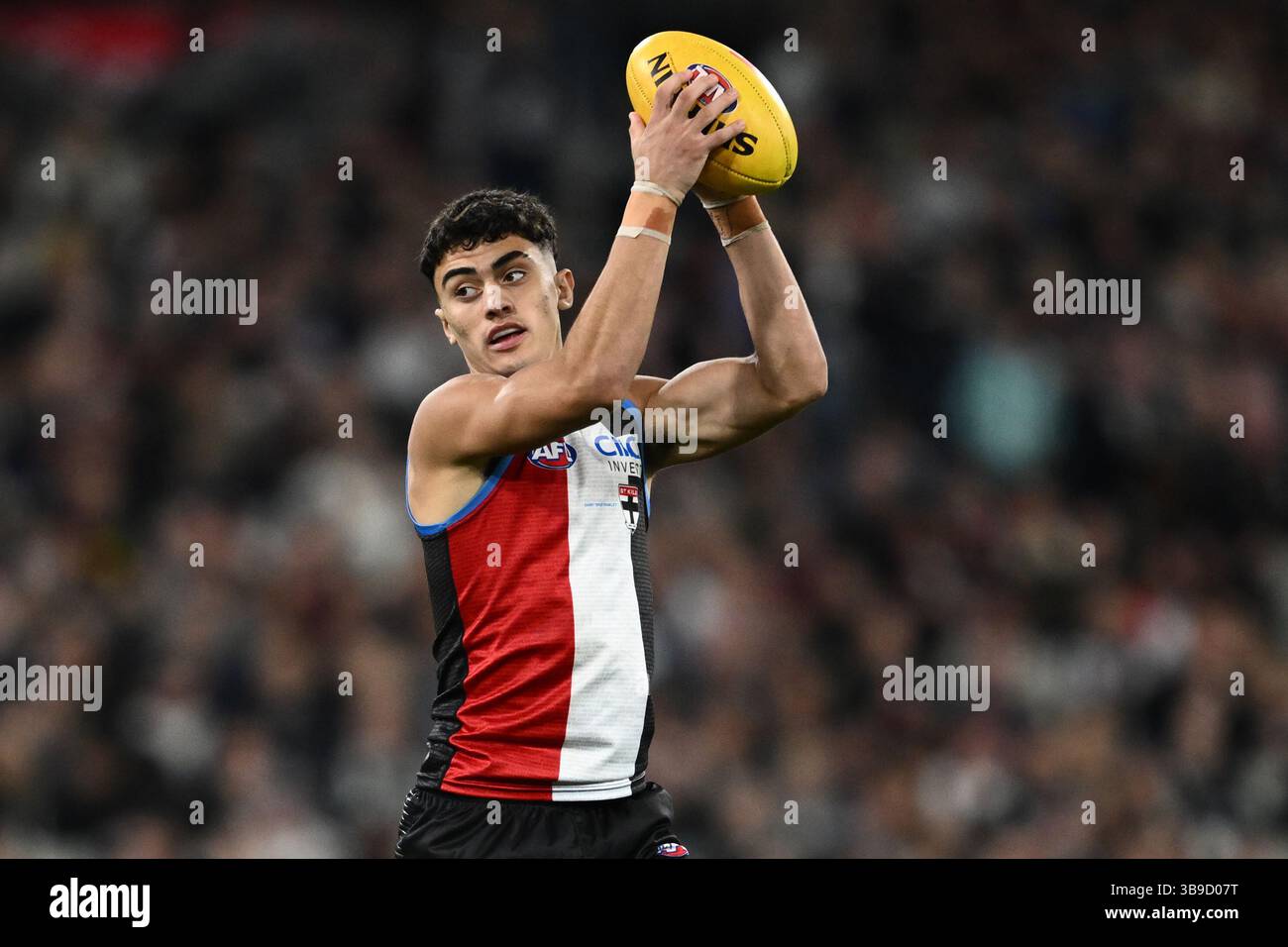 Melbourne, Australia. 09th May, 2025. Hugo Garcia of St Kilda during the AFL Round 9 match ...