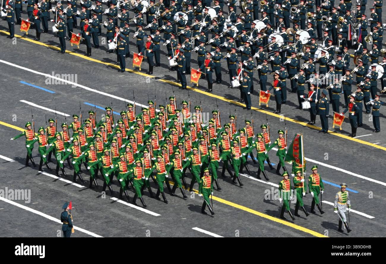 Moscow, Russia. 09th May, 2025. Turkmenistan soldiers march past the ...