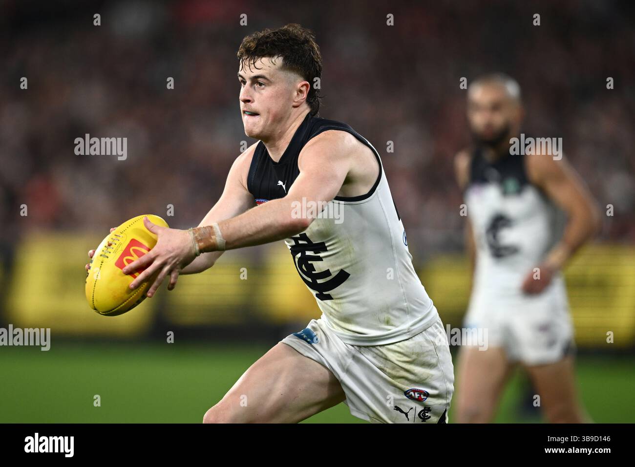 Melbourne, Australia. 09th May, 2025. Jaxon Binns of Carlton Blues during the AFL Round 9 match ...