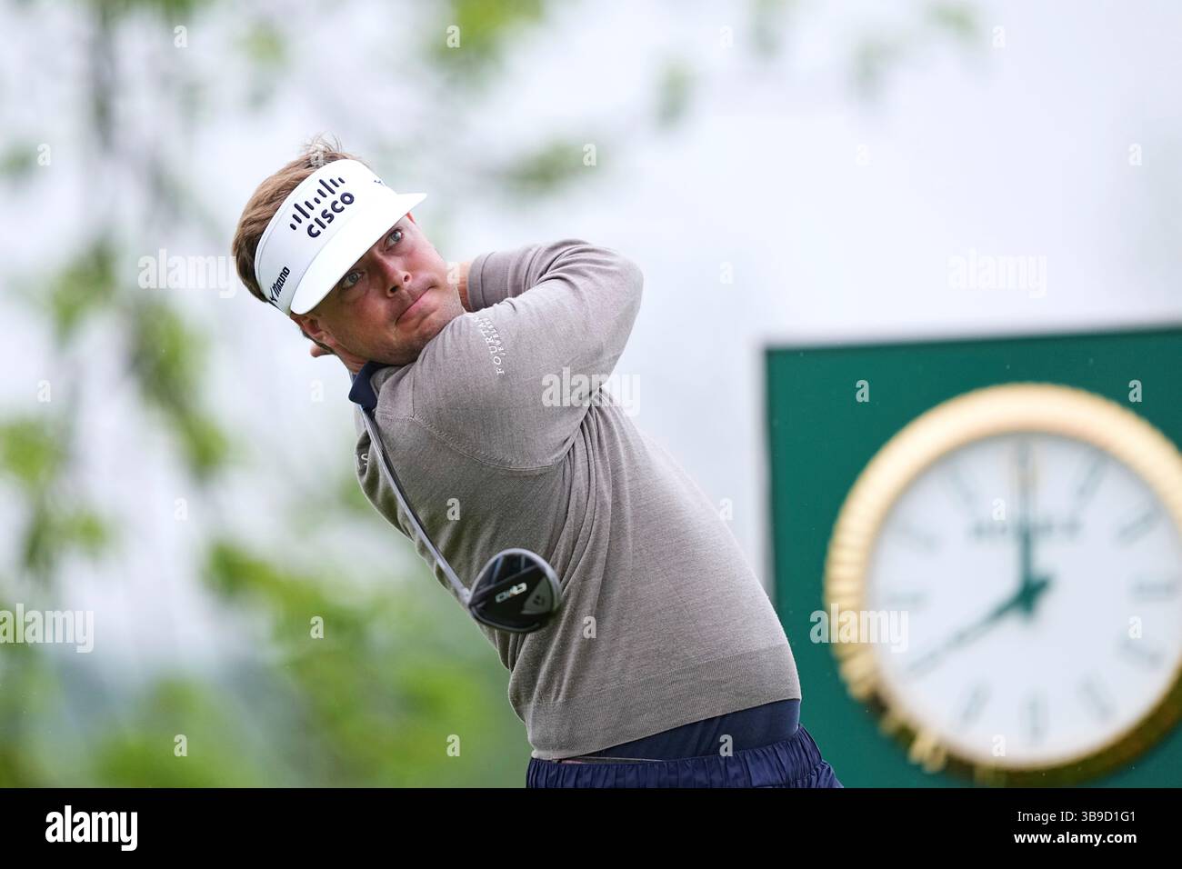 Keith Mitchell hits on the first hole during the second round of the Truist Championship golf ...
