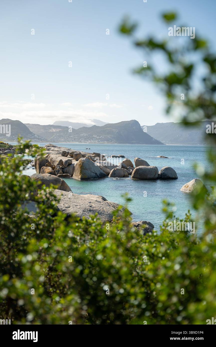 A scenic view of Boulders Beach in Cape Town, South Africa, featuring ...