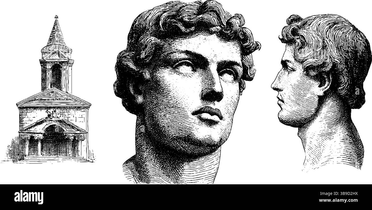 Engraved classical portraits and architectural illustration set Stock ...