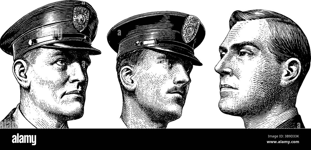 Engraved illustrations of immigration officers in uniform for ...