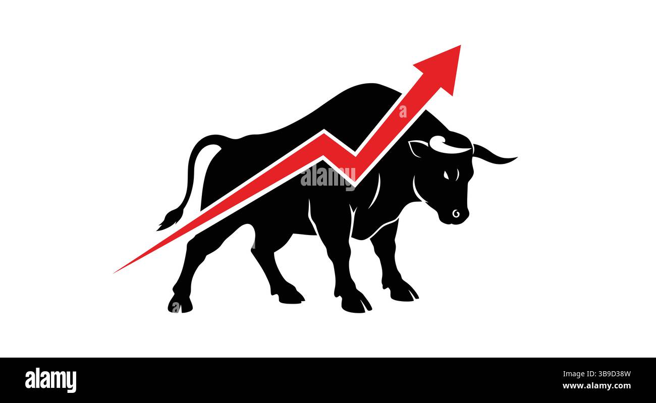 Bull with Red Upward Arrow Icon – Stock Market Growth Symbol ...