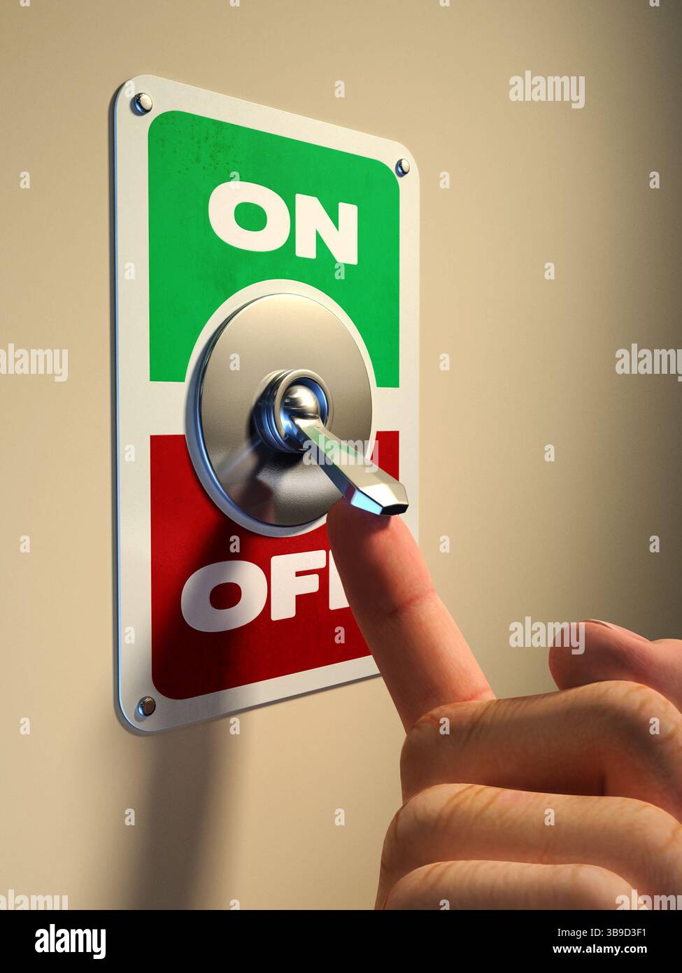 Finger pressing on an old style metal switch. Digital illustration ...