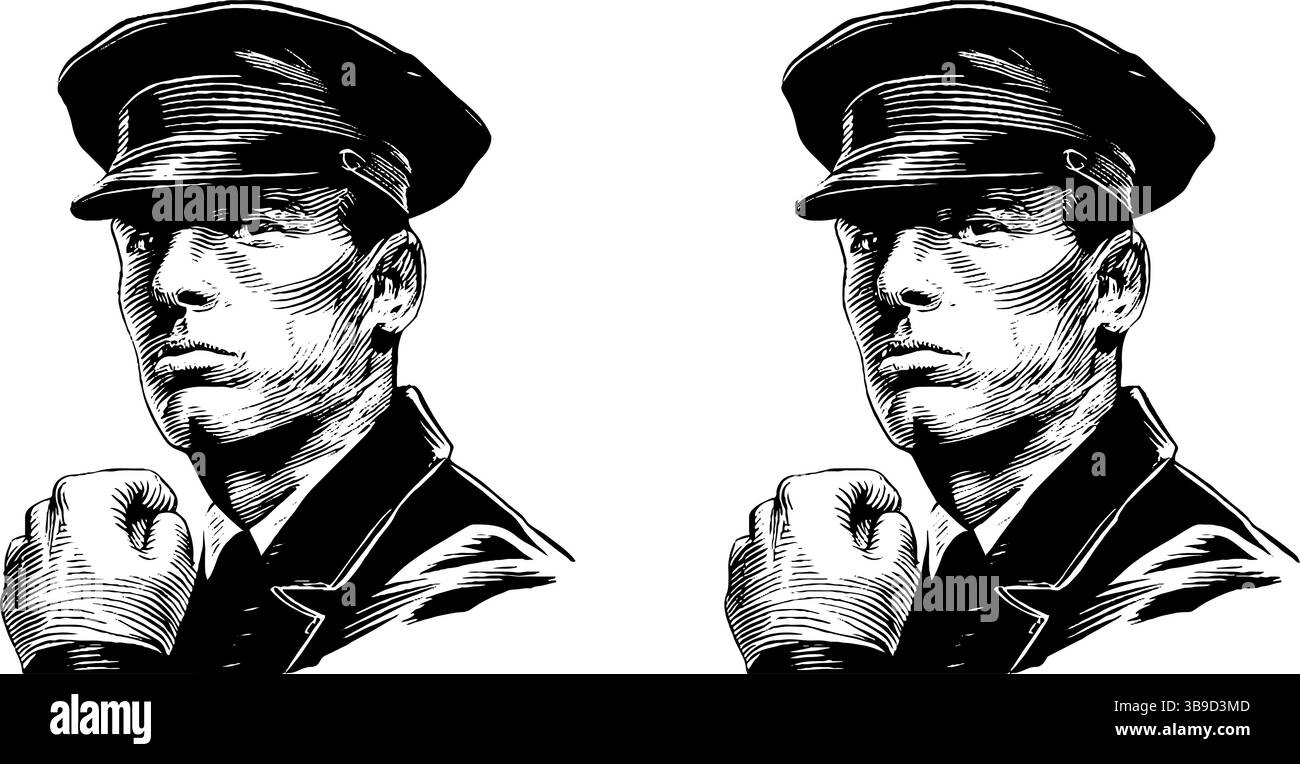 Engraved illustration of customs officer in uniform Stock Vector Image ...