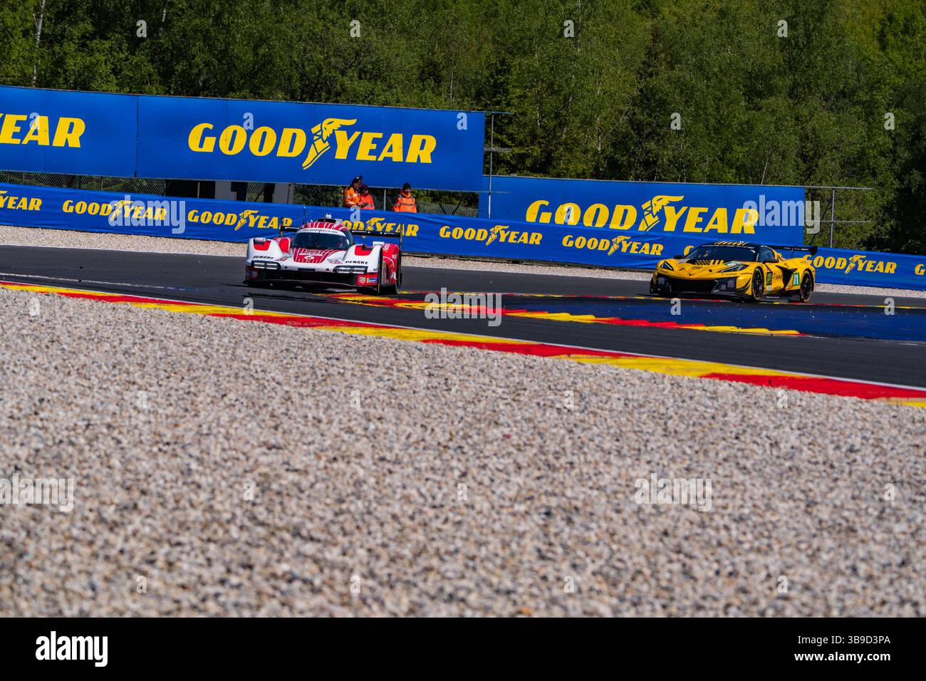 Spa Francorchamps, Belgium. 09th May, 2025. Porsche Penske Team 5 Hypercar pass Througth Les ...