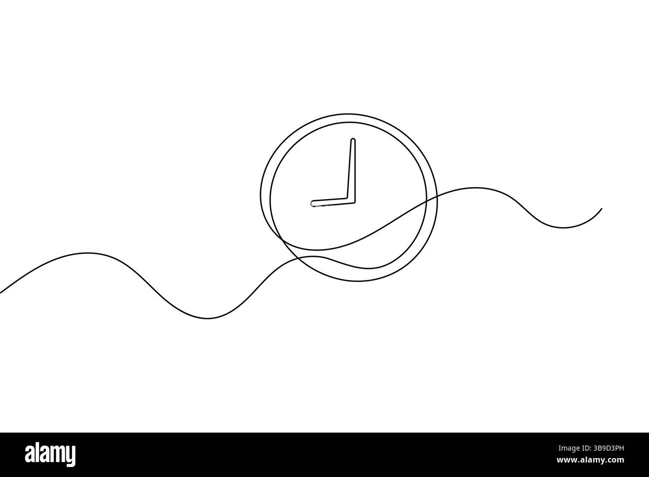 Minimalist clock one line drawing continuous outline vector ...
