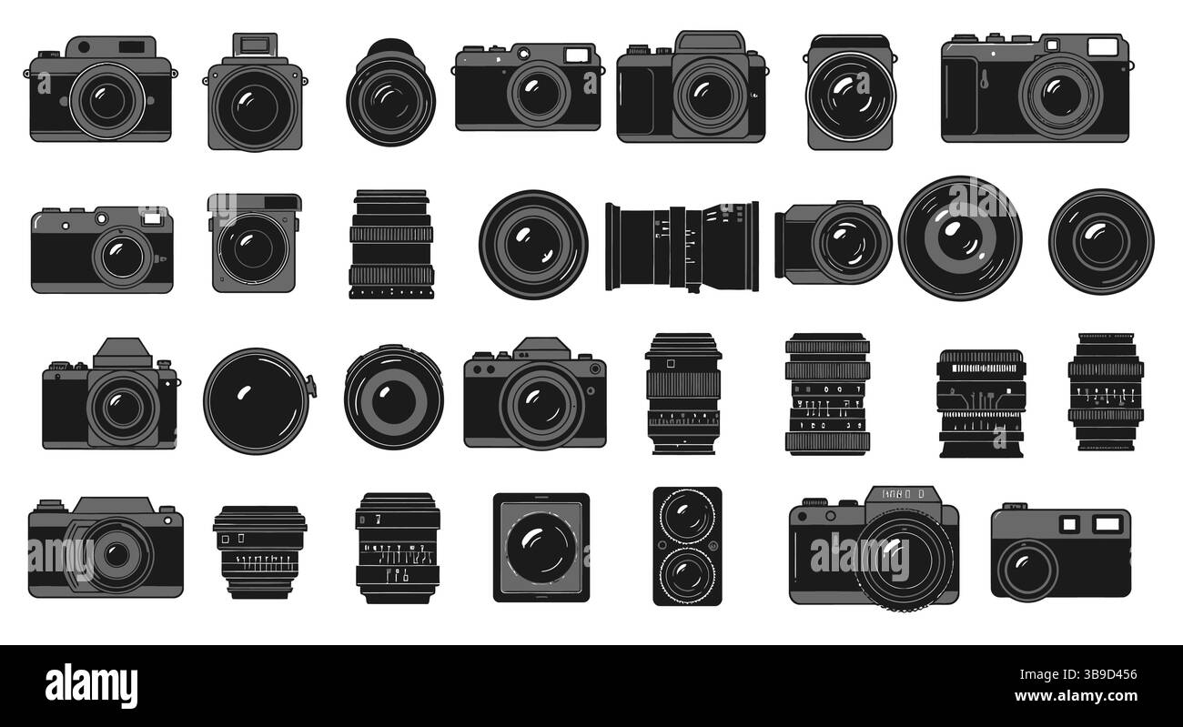 Line Art Camera and Lens Icons – Minimalist Photography Symbols for ...