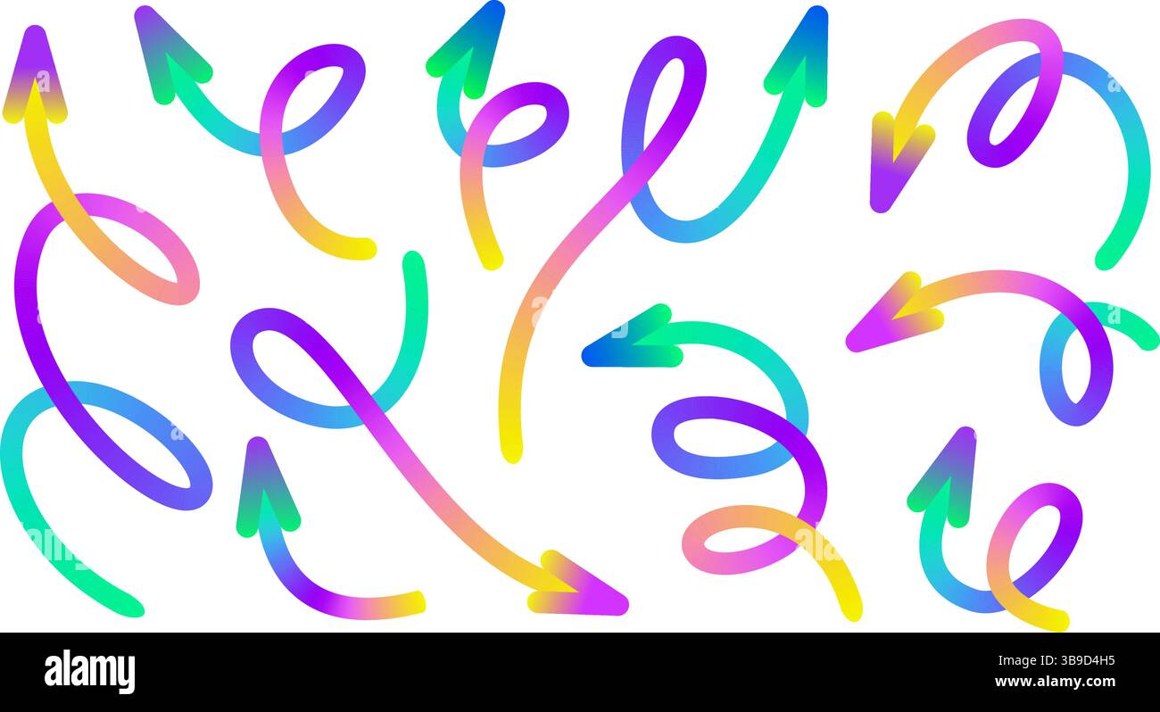 Set of colorful gradient arrows with various shapes and directions ...
