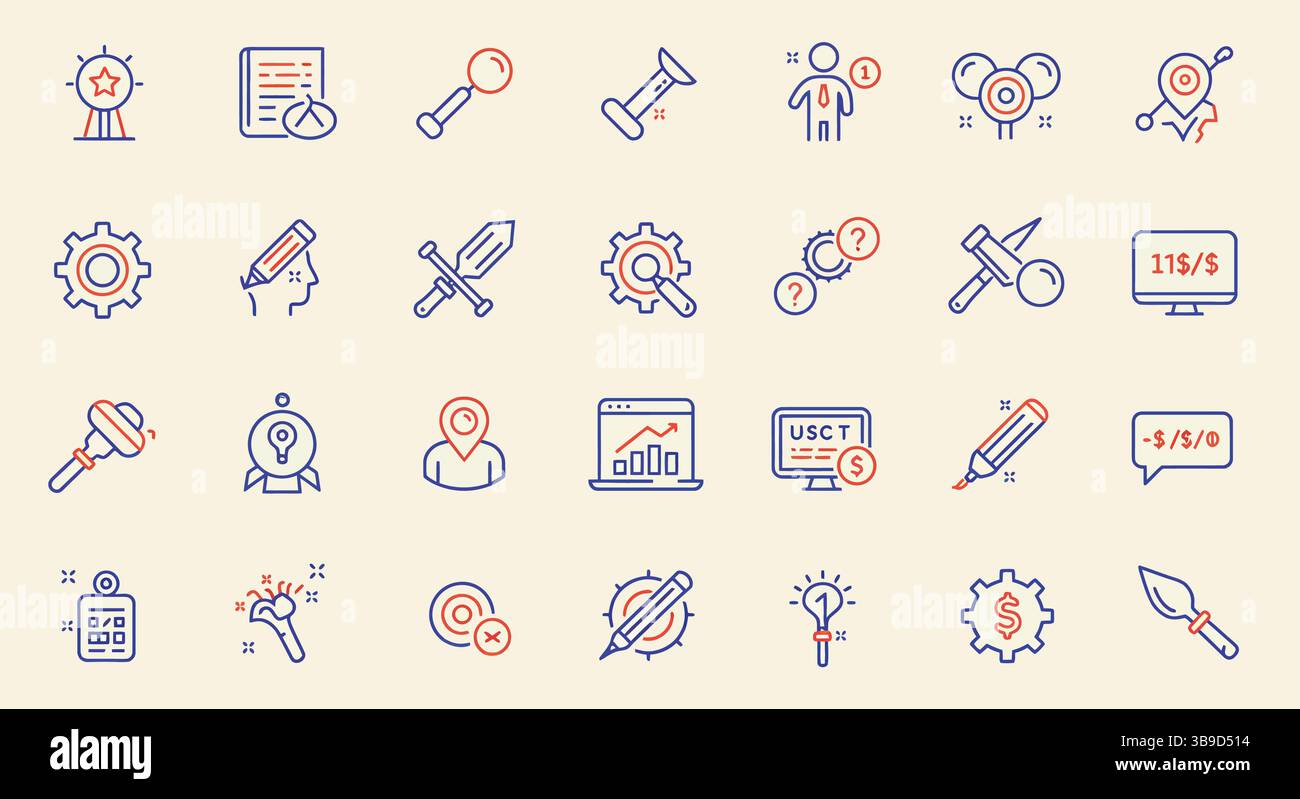 Business Goal Icons Set – Line Art Symbols for Strategy, Target ...