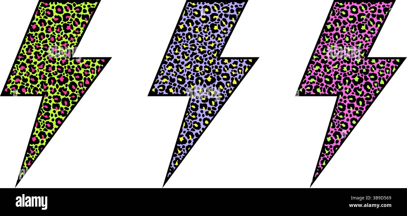 Set of lightning bolt shapes with different leopard print patterns ...