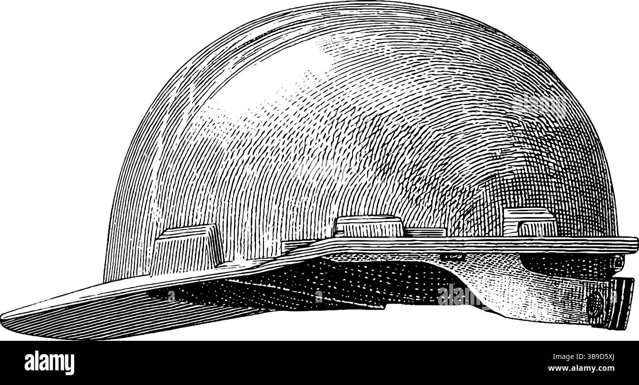 Engraved hard hat illustration with bold black lines for construction ...