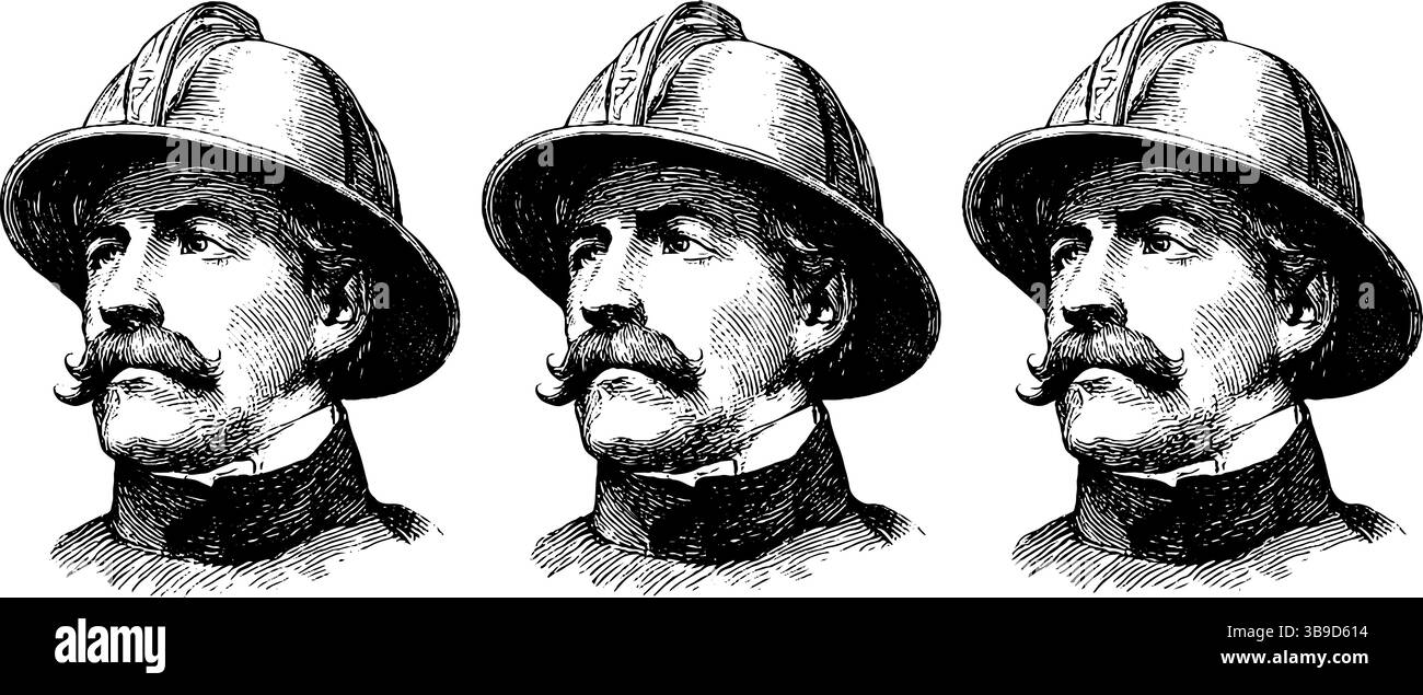 Historic engraved illustration of fire marshal in vintage style for ...