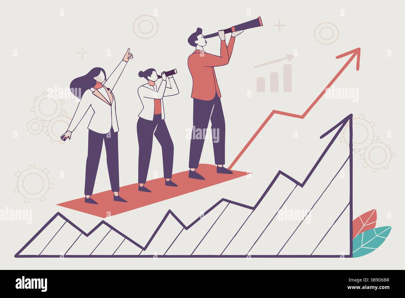 Teamwork achieving ambitious goals climbing upward trajectory graph Strategic vision ...