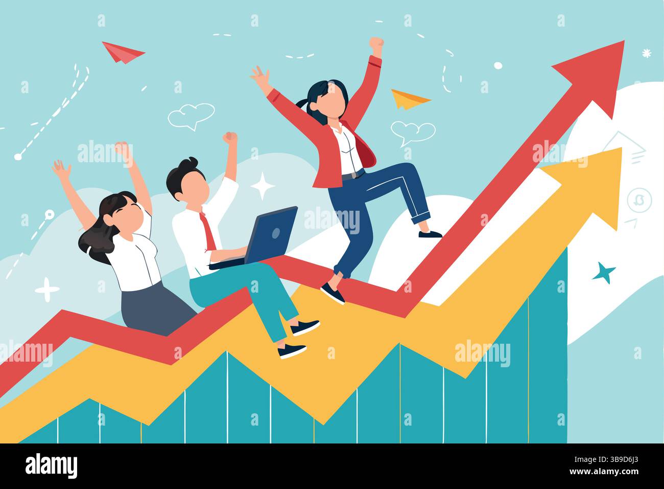 Celebrating Success A Team Soaring High on Growth Chart vibrant colors ...