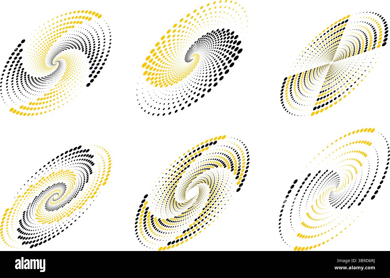 Elliptical shapes with swirling halftone dot patterns in black and ...
