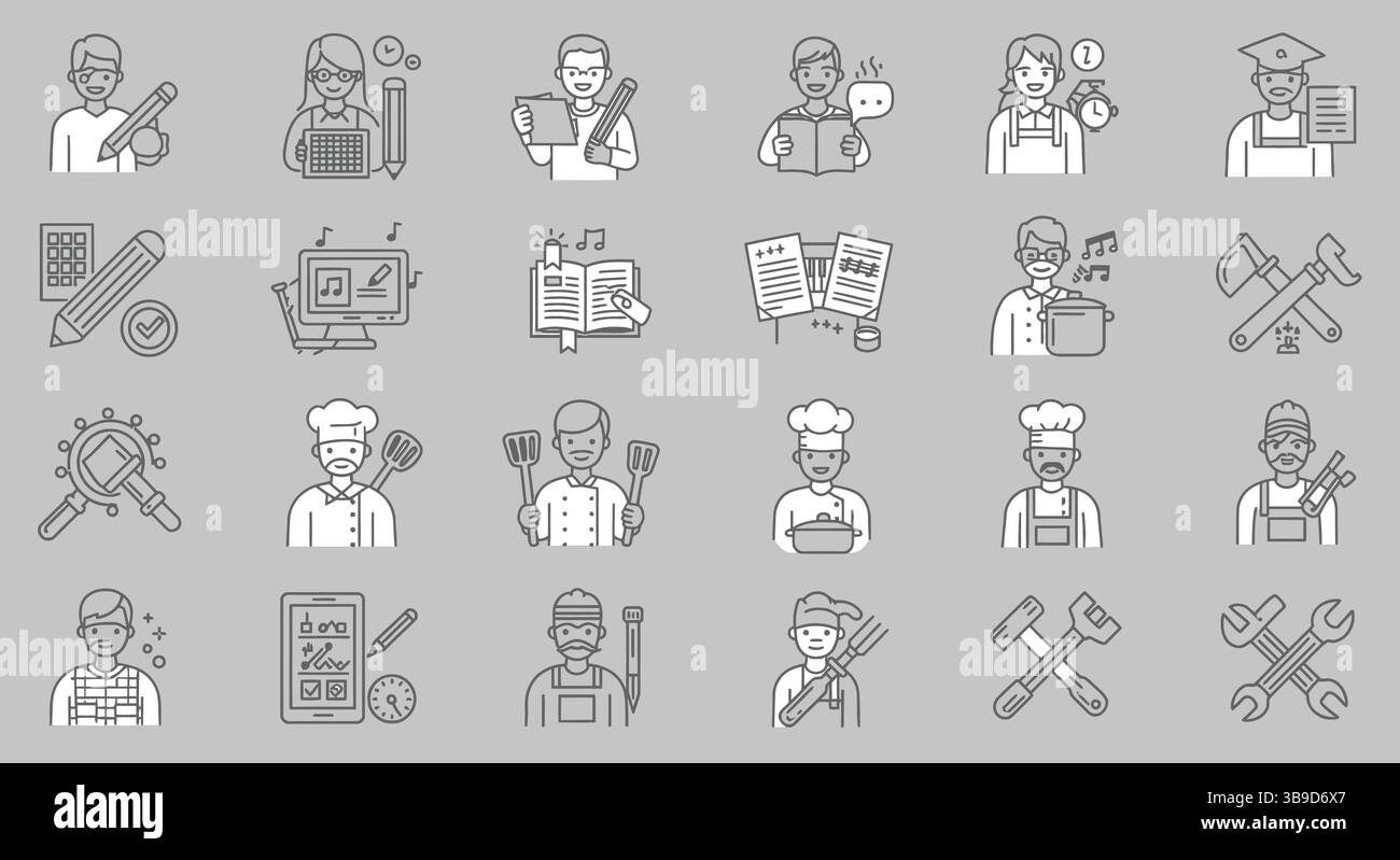 Professions & Occupations Icon Set – Vector Work Roles, Job Activities ...