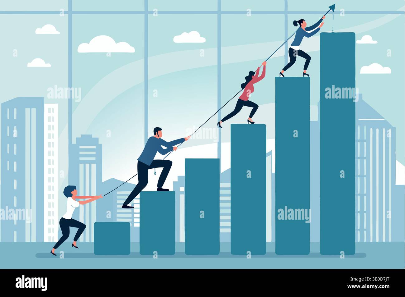 Collaborative Teamwork Businesspeople Climbing Growth Chart Achieving ...