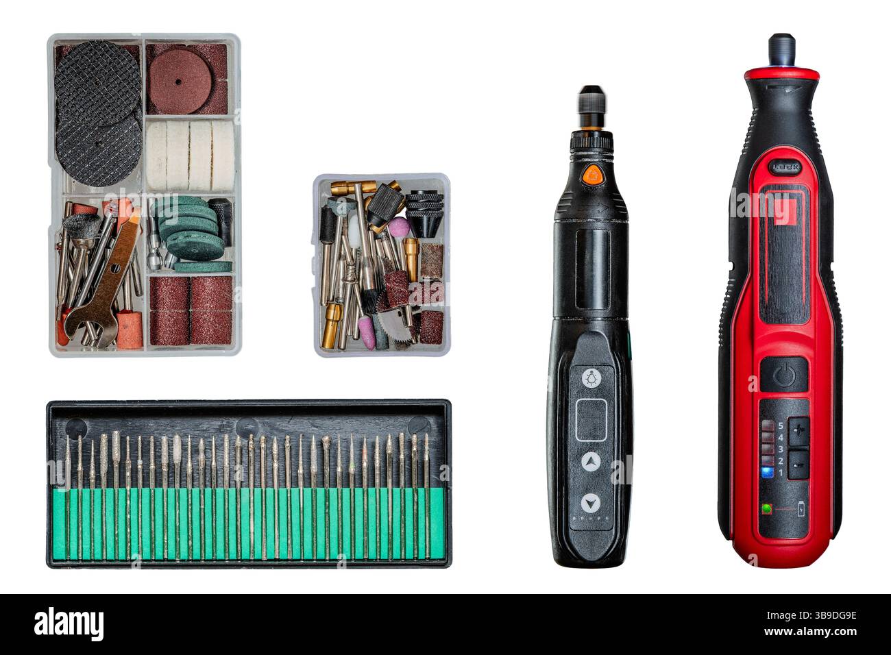 Cordless rotary grinders set with tools on a transparent background ...