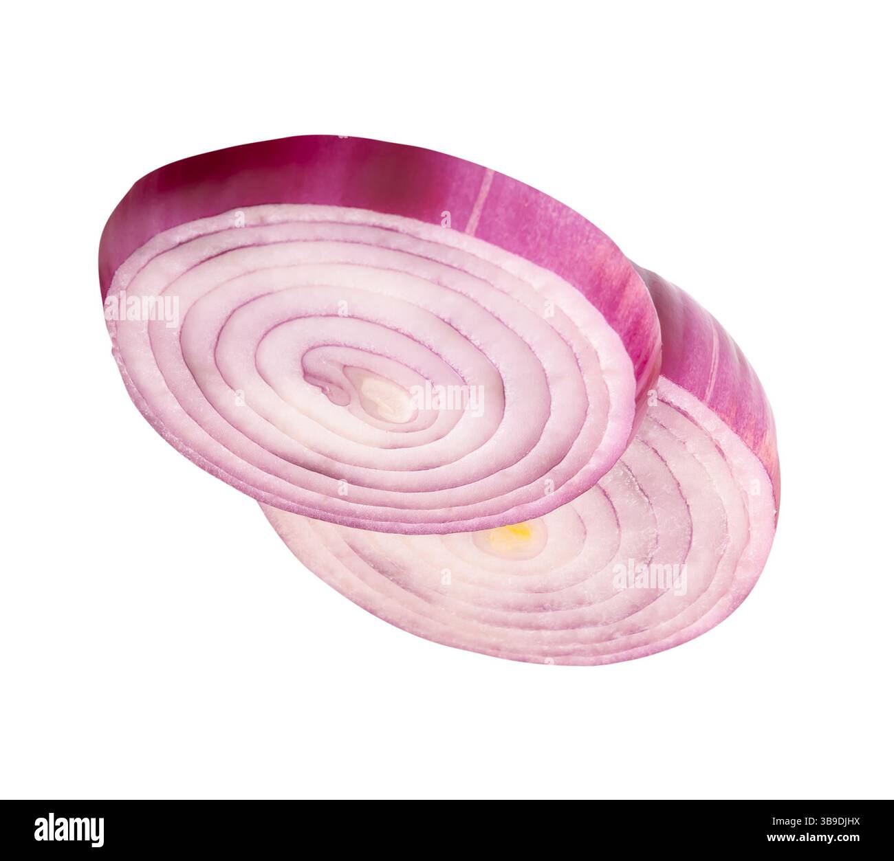 Two Spanish onion or red onion slices in stack are isolated on white ...