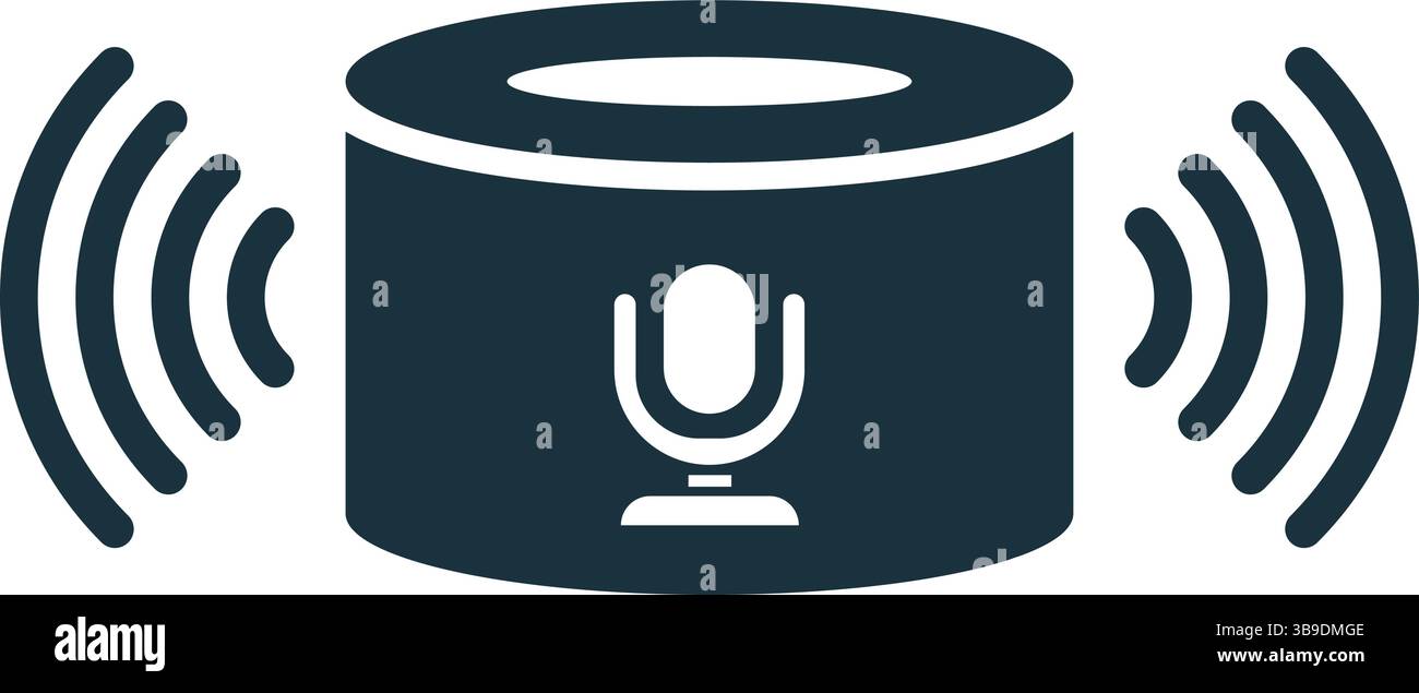 Smart speaker listening and emitting sound waves with microphone icon ...