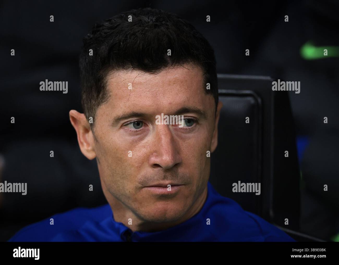 Milan, Italy. 6th May, 2025. Robert Lewandowski of FC Barcelona looks ...