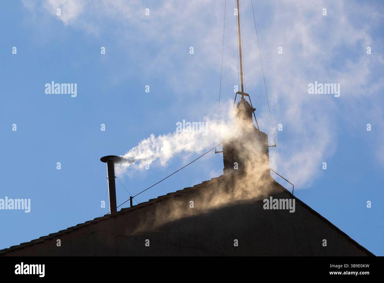 Vatican City, Vatican, 08 May 2025. White smoke coming from the chimney ...