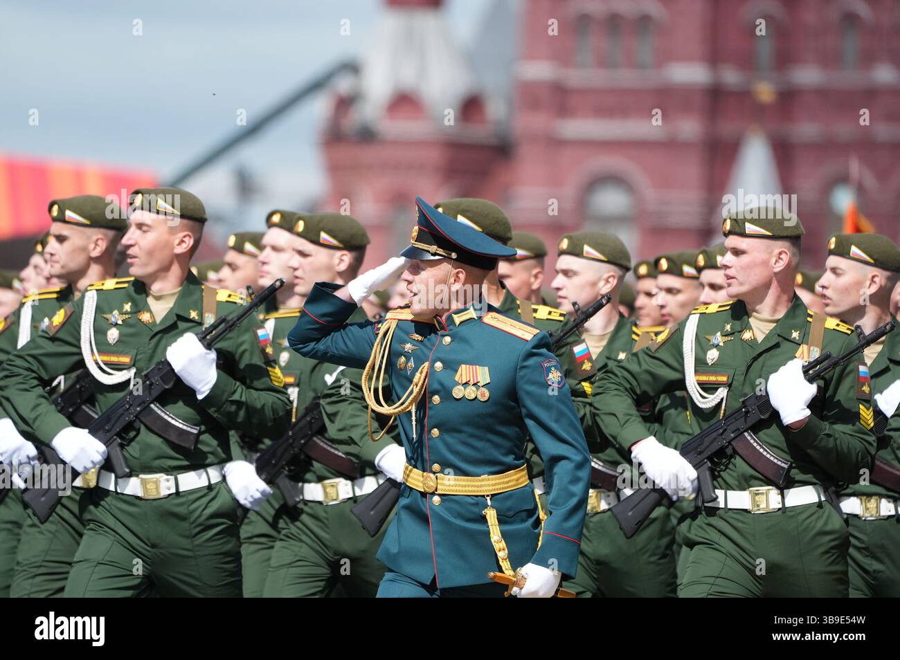 Moscow, Russia. 9th May, 2025. Soldiers march during a grand parade ...