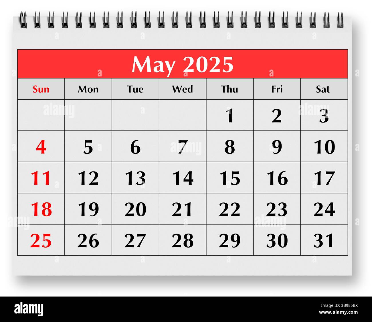 One page of the annual monthly calendar - spring month may 2025 Stock ...