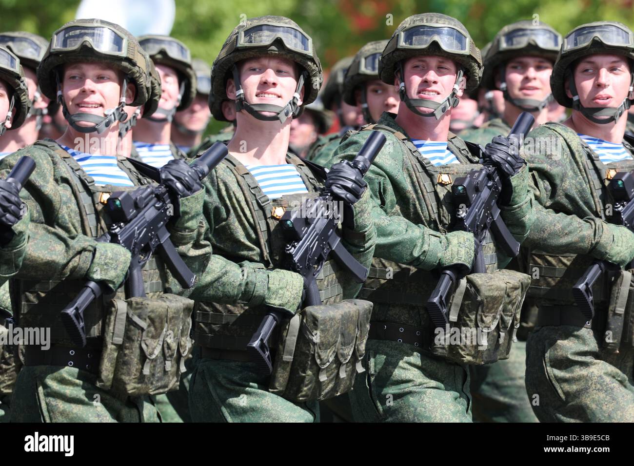 Moscow, Russia. 9th May, 2025. Soldiers march during a grand parade ...