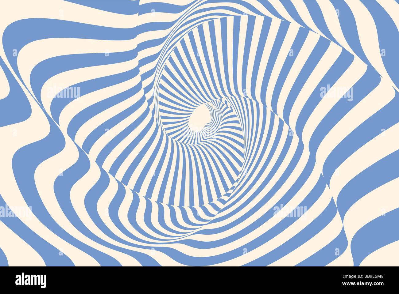 Abstract Optical Illusion Background With Blue And Beige Wavy Lines Creating A Dynamic Vortex