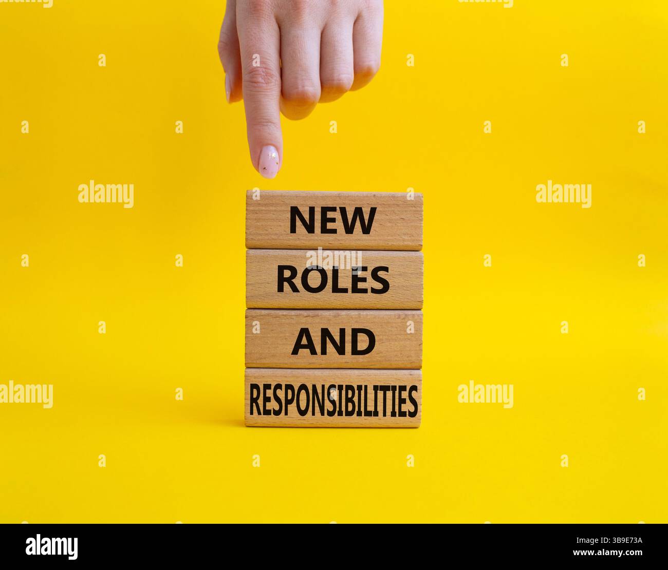 New roles and responsibilities symbol. Wooden blocks with words 'New ...