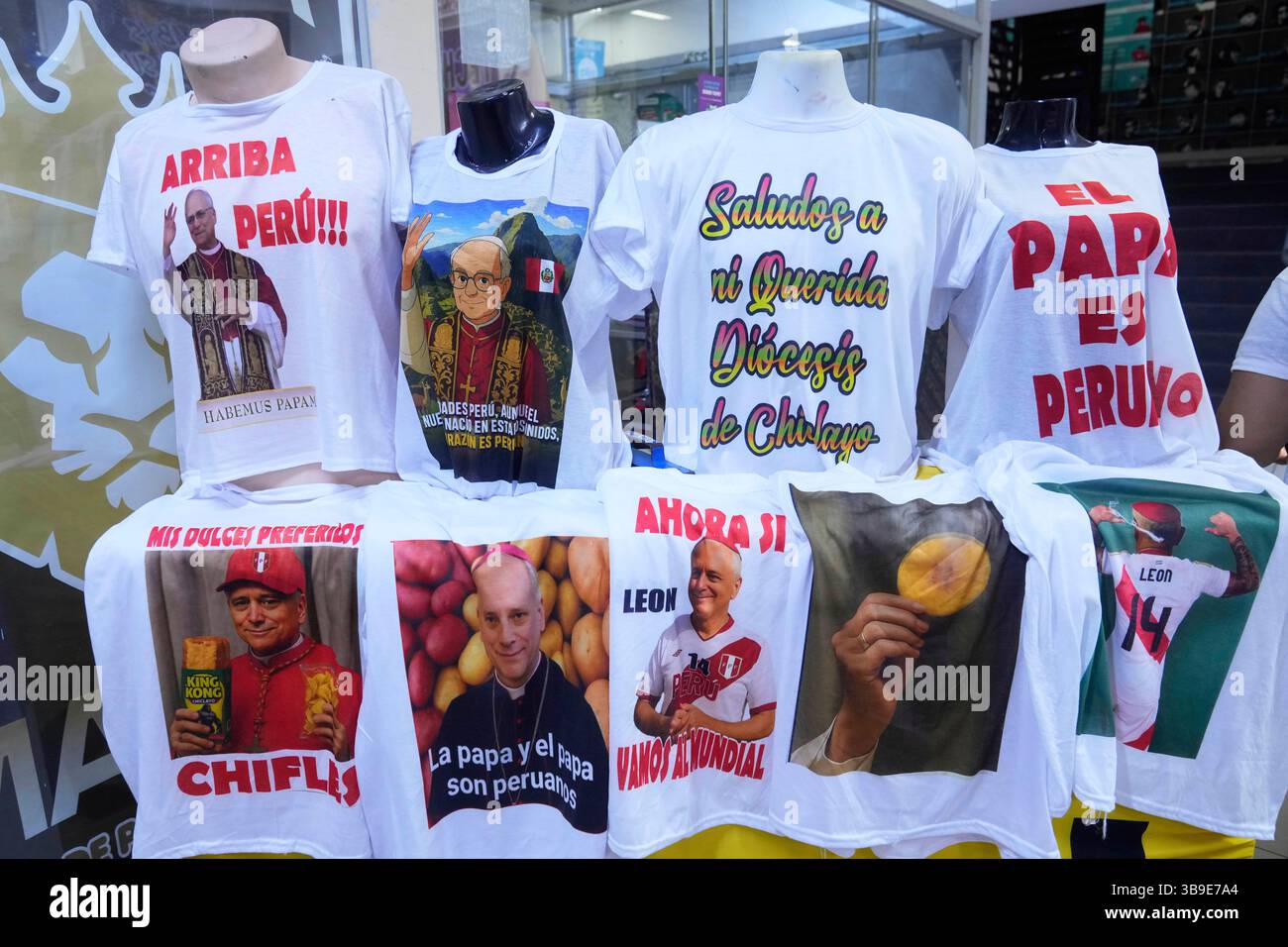 T-shirts featuring images of newly elected Pope Leo XIV and references ...